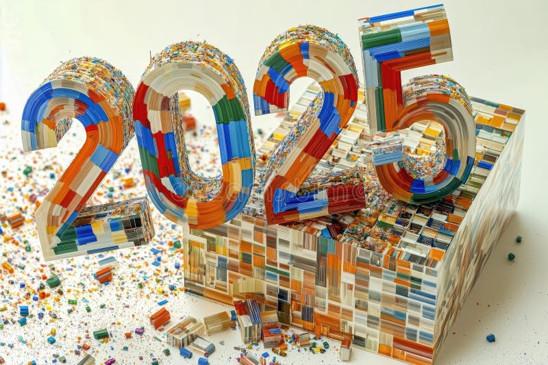 Vibrant Block-Based "2025" Art with Matching Base Stock Illustration ...