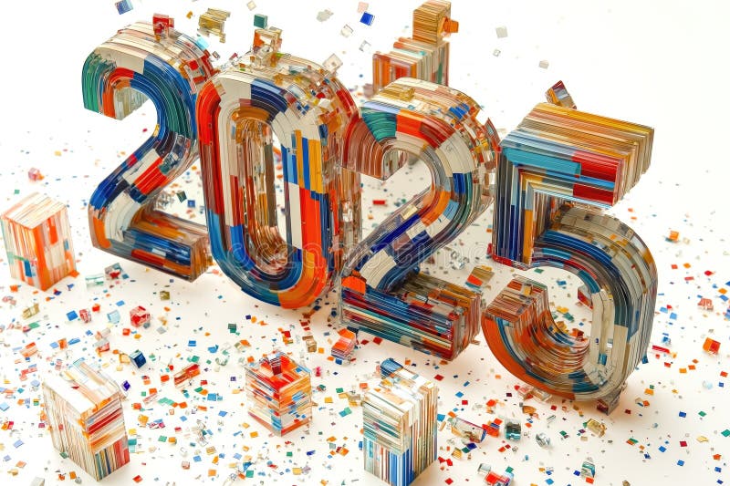 Vibrant Block-Based "2025" Art with Matching Base Stock Illustration ...