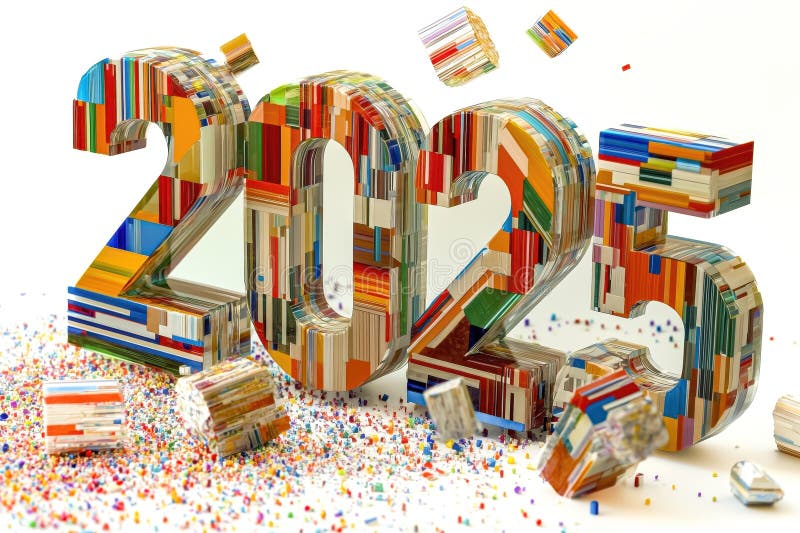 Vibrant Block-Based "2025" Art with Matching Base Stock Illustration ...