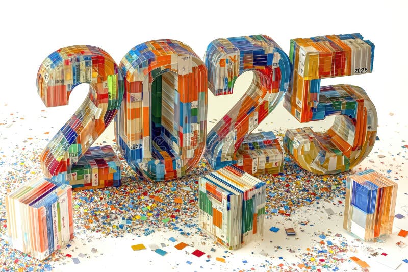 Vibrant Block-Based "2025" Art with Matching Base Stock Illustration ...