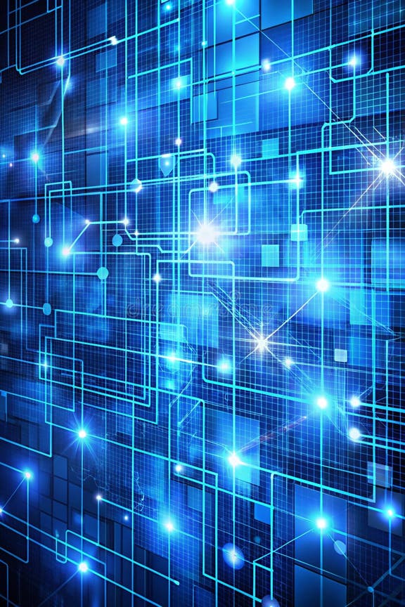 Vibrant Blue Abstract Tech Pattern Background, Network Grid with ...