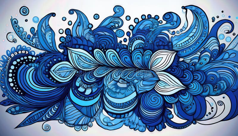 Vibrant Blue Abstraction a Captivating Modern Doodle, Fusing Geometric ...