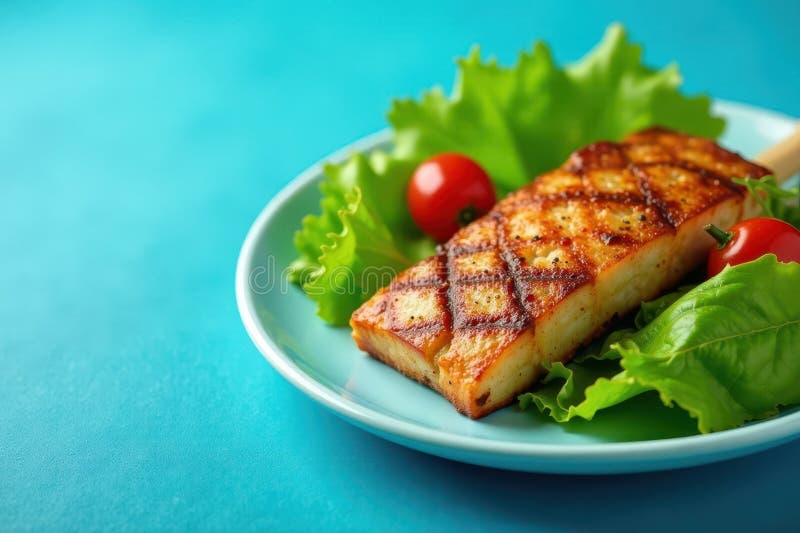 Vibrant Blue Backdrop Appetizing Plated Meal Digital Art Delicious ...