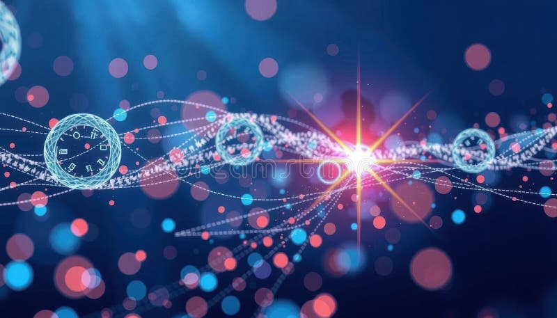 Vibrant Blue Background with Abstract Clock Elements and Glowing ...