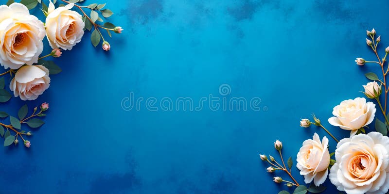 A Vibrant Blue Background Adorned with a Floral Border of Delicate ...