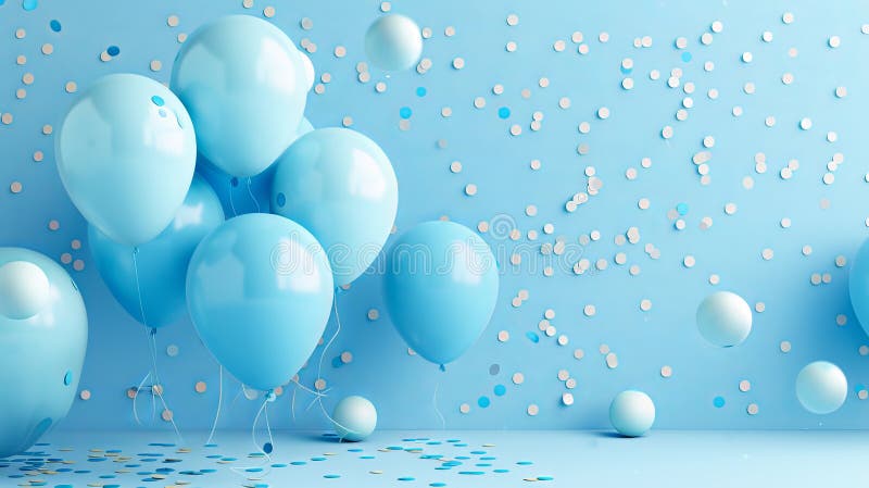 Vibrant Blue Balloons and Confetti Celebration Scene Stock Illustration ...