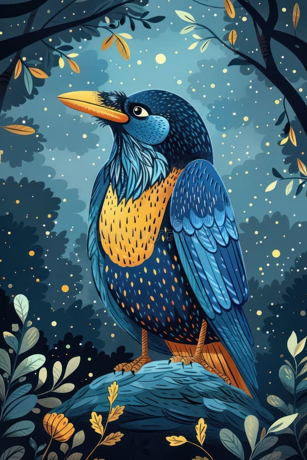 Majestic Night Bird Perched on a Rock, Illuminated by Moonlight Stock ...