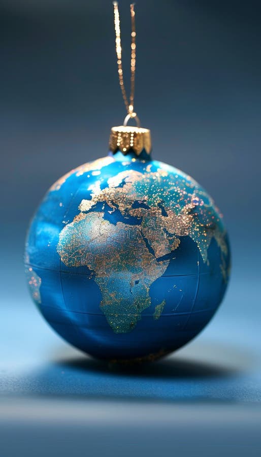 Vibrant Blue Christmas Globe Ornament with World Map, Symbolizing Unity ...
