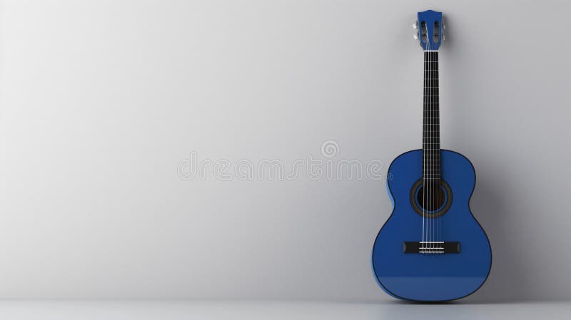 A Vibrant Blue Classical Guitar Leaning Against a White Wall, Elegantly ...