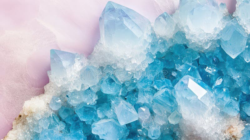 Vibrant Blue Crystals on a Soft Pink Surface Stock Image - Image of ...
