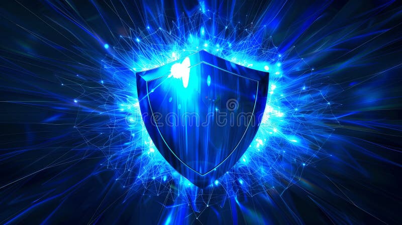 Vibrant Blue Cybersecurity Shield Bursting with Energy, Symbol of ...