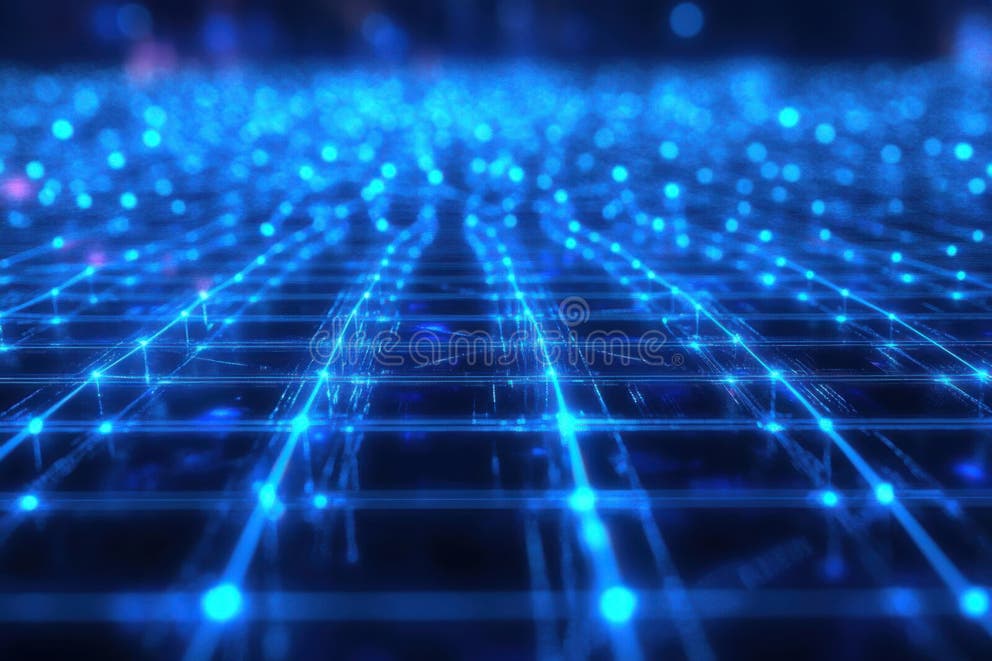 Vibrant Blue Digital Network Grid Illustrating Interconnected ...