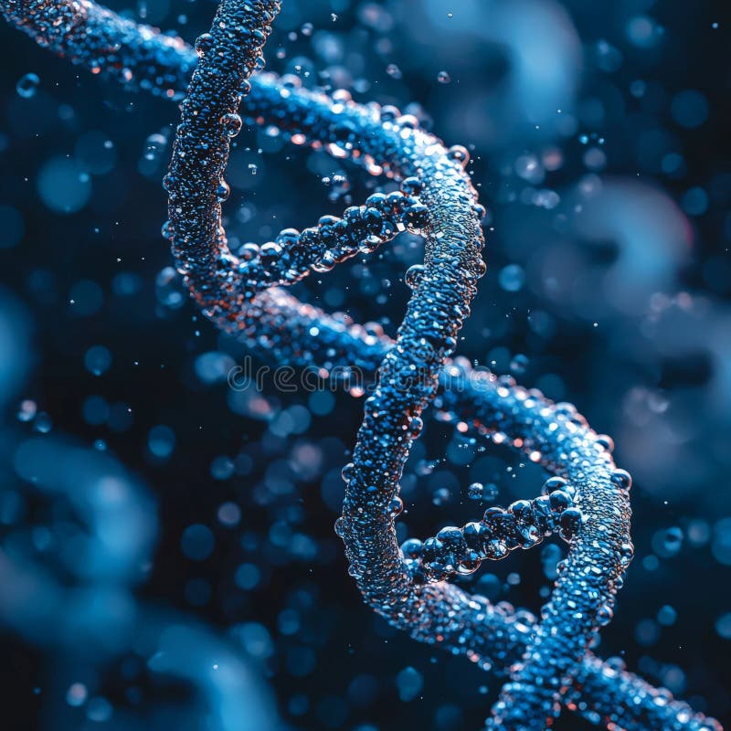 Vibrant Blue Dna Spiral Digitally Illustrated with Abstract Lighting in ...