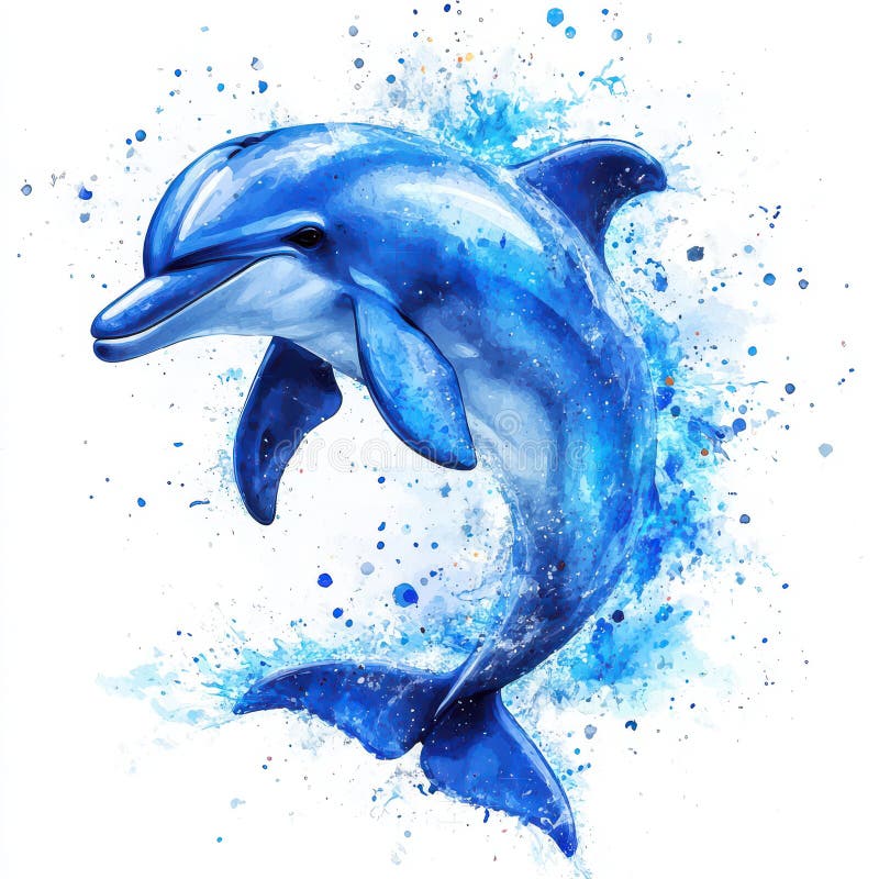Vibrant Blue Dolphin Leaping Ocean Water Splash Art Stock Illustration ...