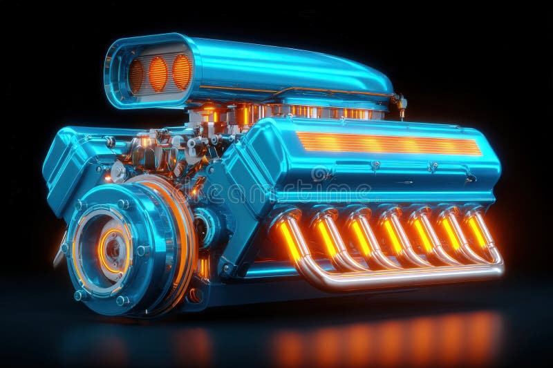 Vibrant Blue Engine with Glowing Elements Showcased Against a Dark ...