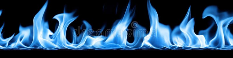 Vibrant Blue Fire Flames Isolated on Black Background, Burning Blue ...