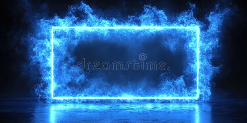 Vibrant Blue Fire Frame with Swirling Smoke Effects in a Dark ...