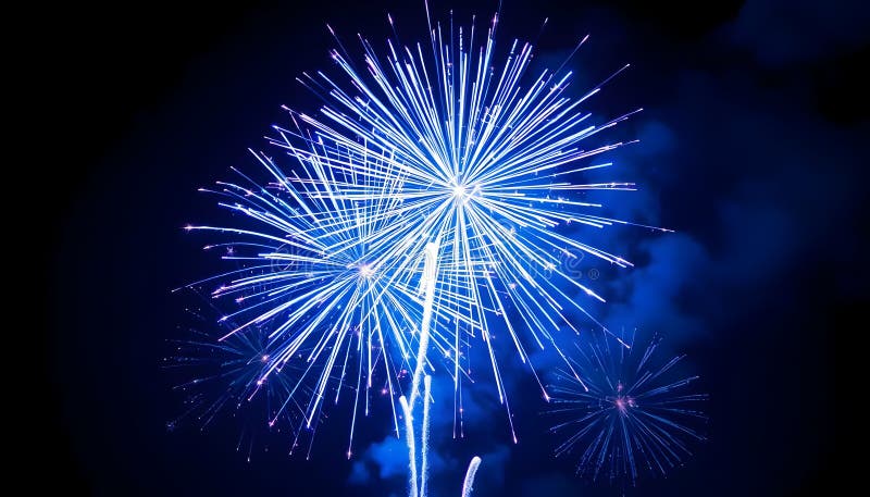 Vibrant Blue Fireworks Exploding Against Dark Night Sky Displaying ...
