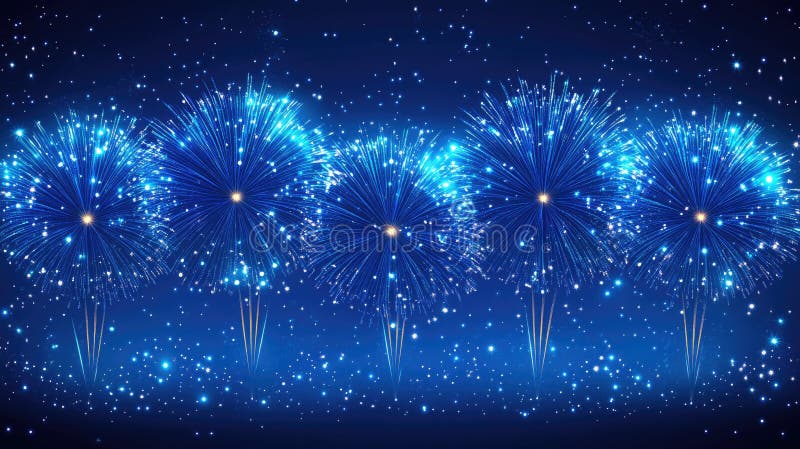 Vibrant Blue Fireworks Exploding Against Starry Night Sky Stock Photos ...