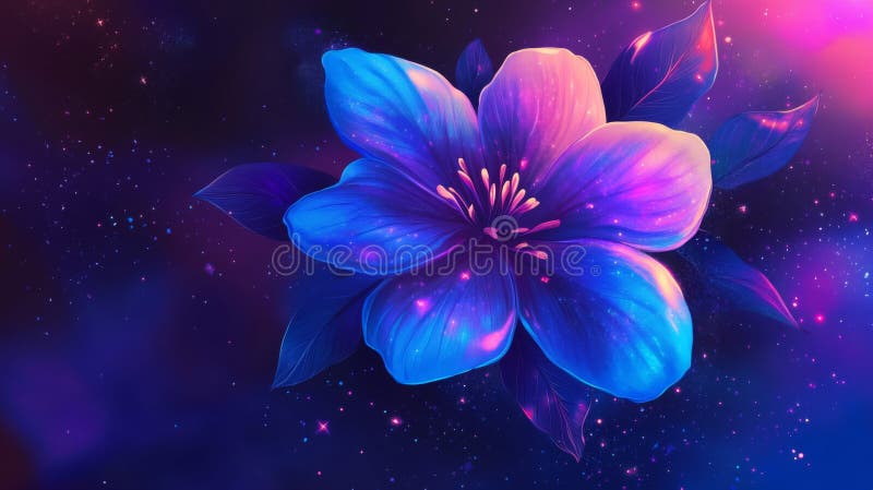 Vibrant Blue Flower in a Cosmic Galaxy Stock Illustration ...