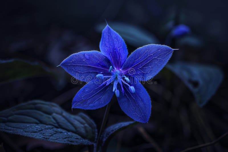 Vibrant Blue Flower in the Dark Stock Illustration - Illustration of ...