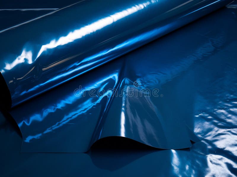 Vibrant Blue Glossy Vinyl Fabric Roll Shiny Textile Material Texture ...