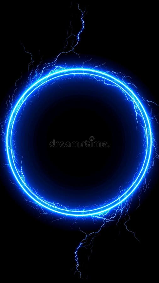 Vibrant Blue Glowing Electric Circle with Lightning Arcs on a Dark ...