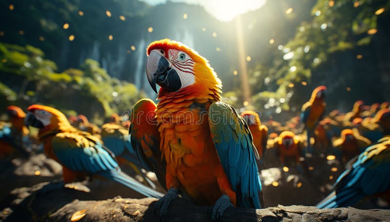 A Vibrant Blue and Gold Macaw Perching on a Branch Generated by AI ...