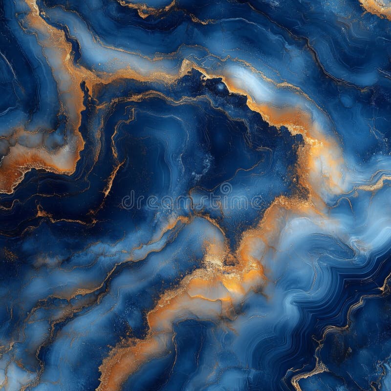 Vibrant Blue and Gold Marble Pattern with Fluid Texture and Abstract ...