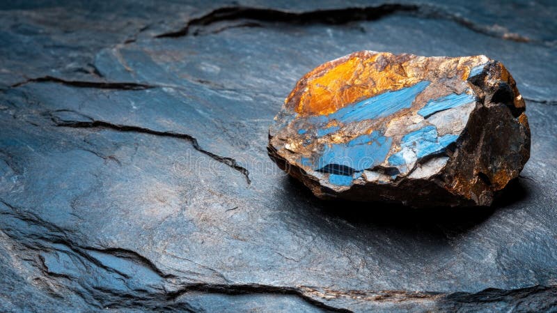 Vibrant Blue and Gold Stone on Slate Surface Displaying Natural ...