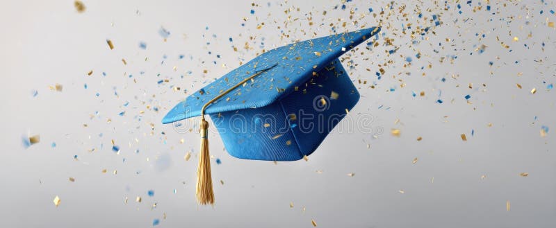 The Vibrant Blue Graduation Cap Soaring Amidst Sparkling Confetti ...