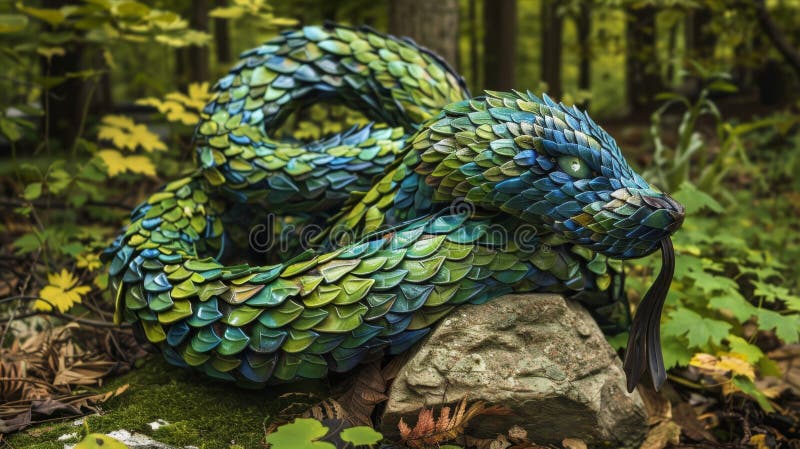 Vibrant Blue-Green Snake in a Forest Setting, Generative AI Stock Image ...