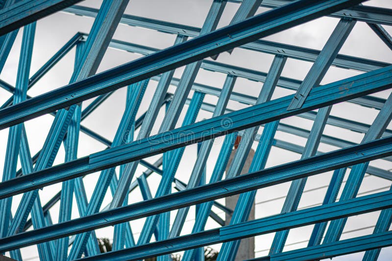 Vibrant Blue Intersecting Steel Beams Stock Image - Image of roof ...