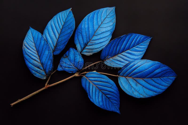 Vibrant Blue Leaves Set Against a Striking Black Background for a ...
