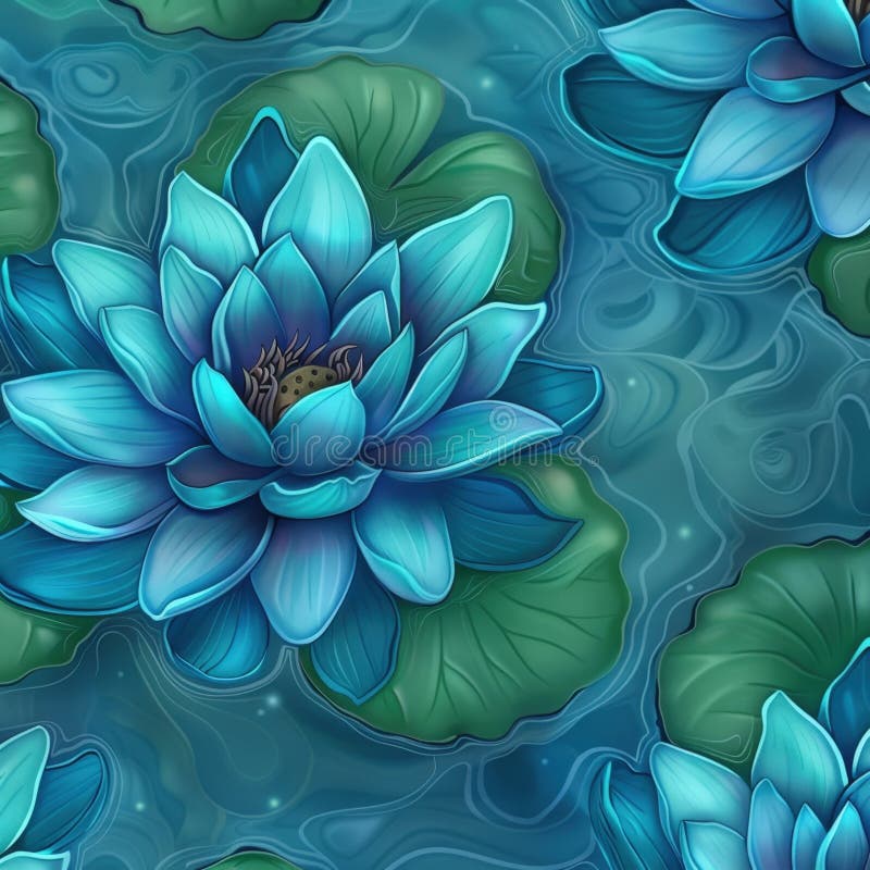 Vibrant Blue Lotus Flower Seamless Pattern Stock Illustration ...