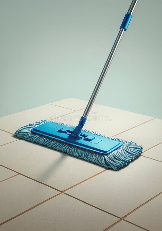 Blue Mop Cleaning Tiled Floor, Showcasing Effective Cleaning Tools ...