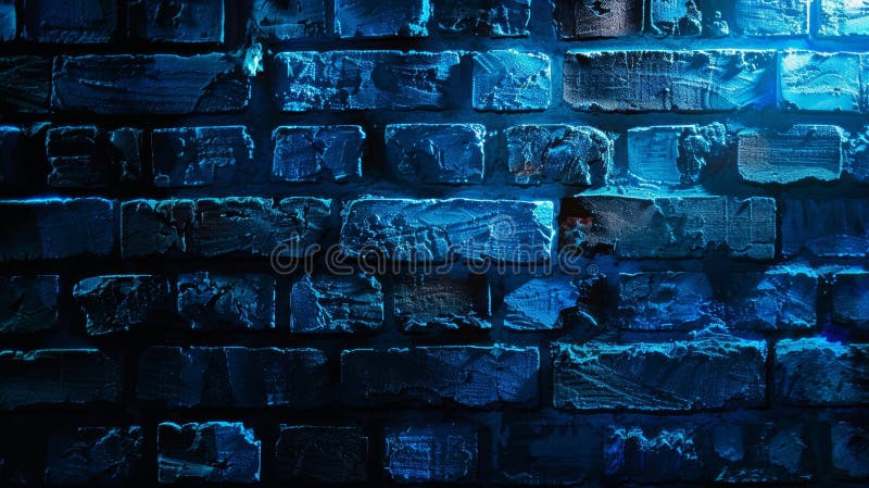 Vibrant Blue Neon Light Highlights Textured Brick Wall in a Captivating ...