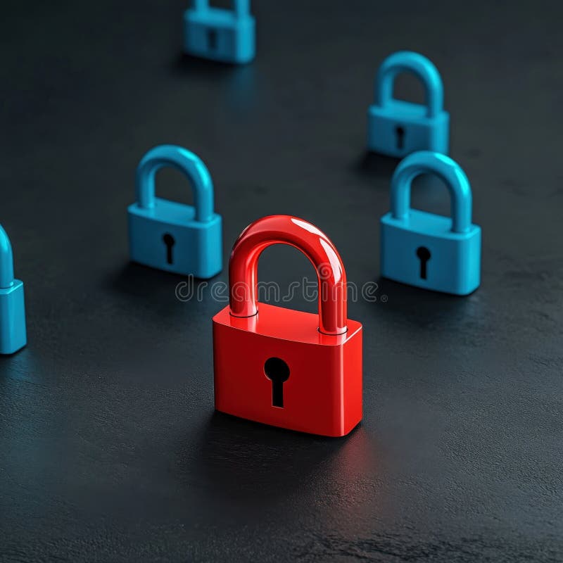 Vibrant Blue Neon Locks on a Dark Background with Glowing Effects Stock ...