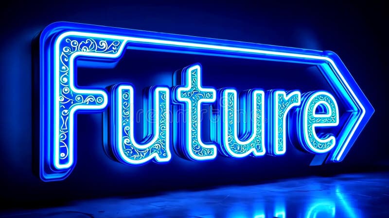 Bright Blue Neon Sign with the Word Future and an Arrow Pointing Right ...