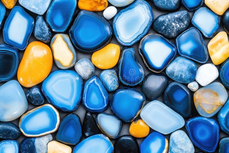 Polished Blue and Orange Geode Stones Showcasing Vibrant Textures and ...