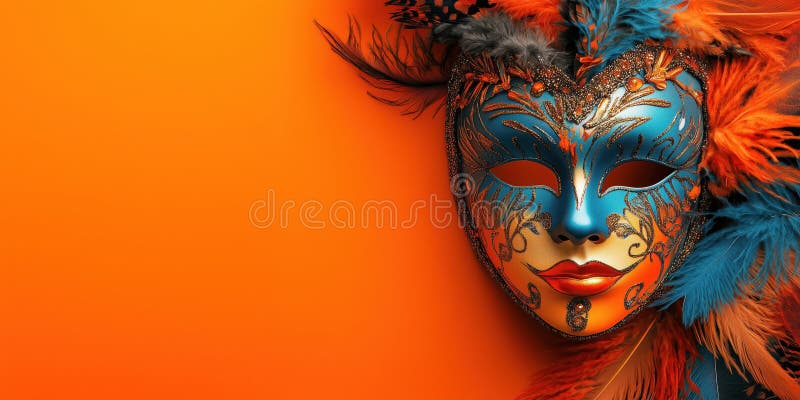 Vibrant Blue Orange Masquerade Mask Feathers Bright Background Stock ...
