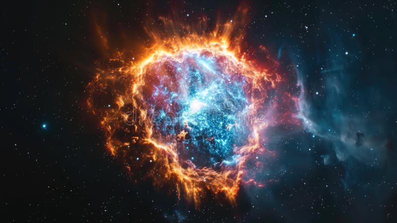 A Vibrant Blue and Orange Planet in Outer Space. Suitable for Science Fiction or Astronomy ...