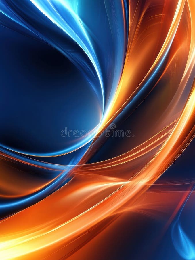 Abstract Glossy Waves in Vibrant Blue and Orange Colors Flowing ...