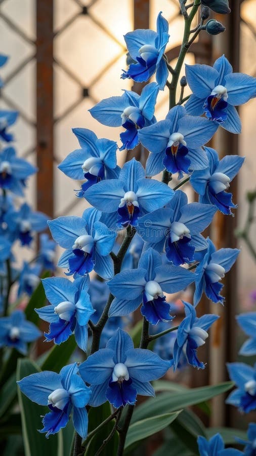 Vibrant Blue Orchids in Bloom at Botanical Garden Stock Photo - Image ...