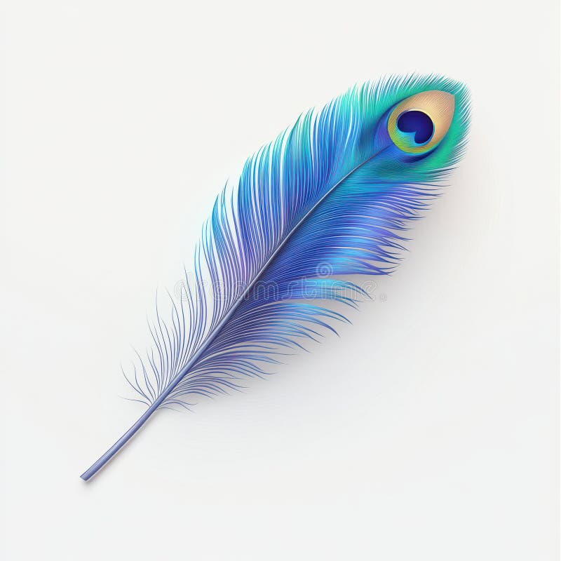 Vibrant Blue Peacock Feather on White Background Stock Illustration ...
