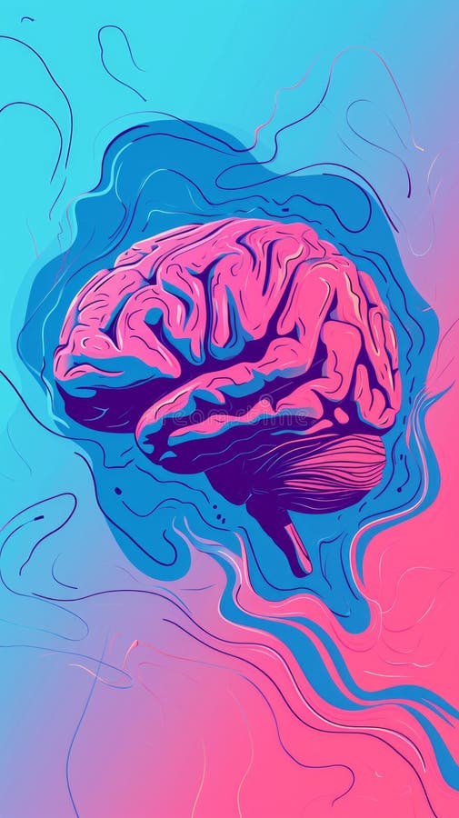 Vibrant Blue and Pink Brain Drawing, Illustrating Powerful Human ...