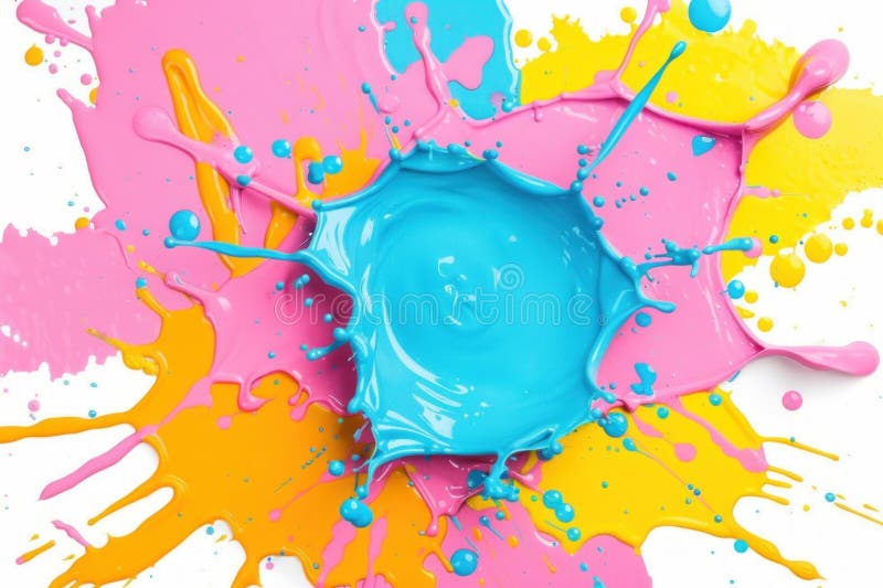 Vibrant Blue, Pink, and Yellow Paint Splash on White Background Stock ...