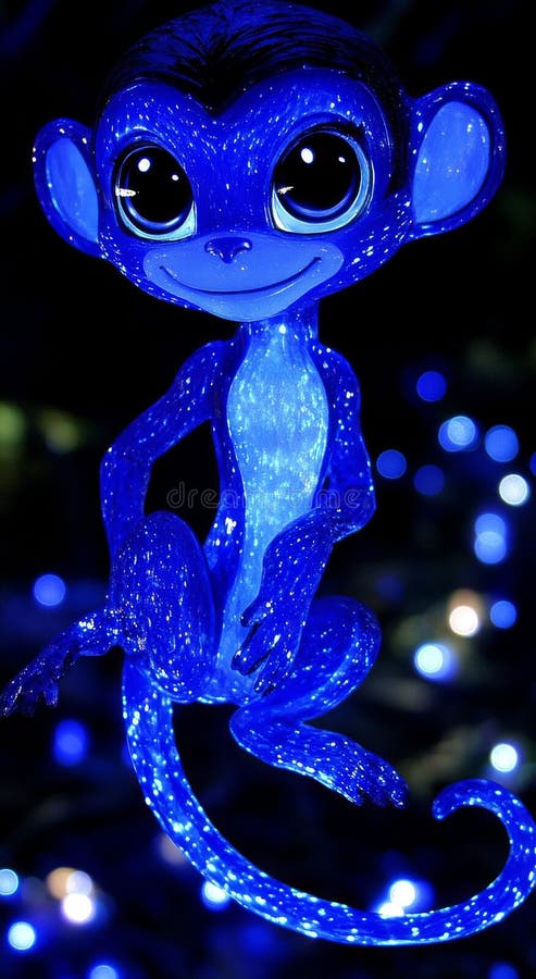 Vibrant Blue and Purple Light Surrounds a Crystal Monkey Figurine Stock ...