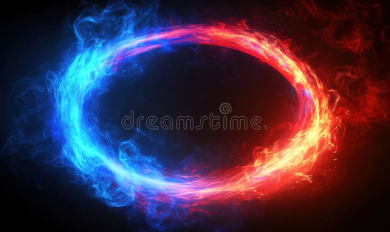 Vibrant Blue and Red Circular Flame Design with Glowing Smoke Effects ...