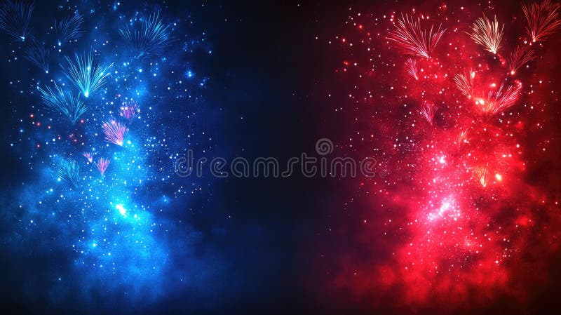 Vibrant Blue and Red Fireworks Display Against Night Sky Stock Image ...